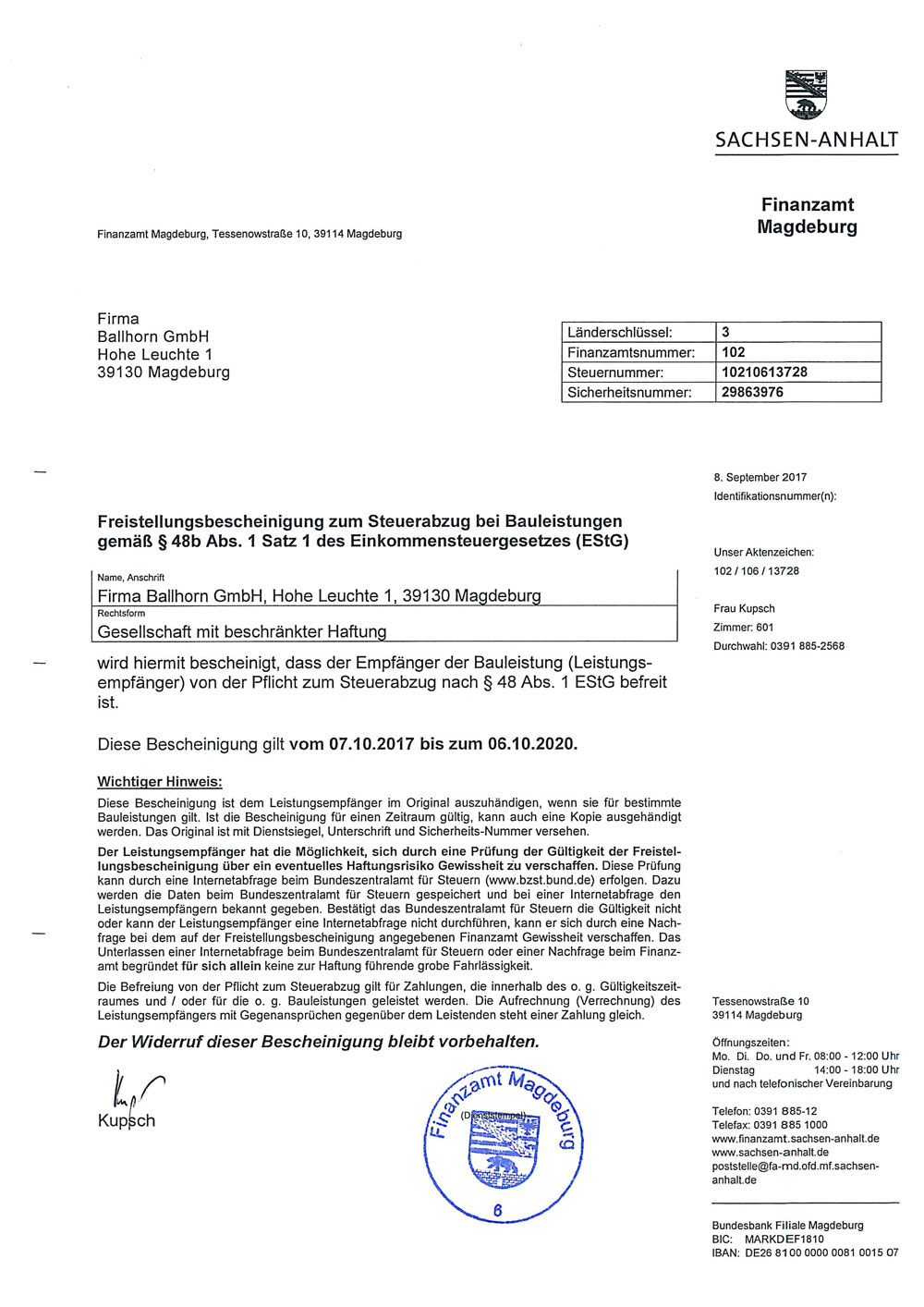 Bescheinigungen - Ballhorn Sicherheitstechnik